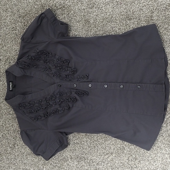 Express | Tops | Express Charcoal V Neck Ruffle Trim Cap Sleeve Blouse ...